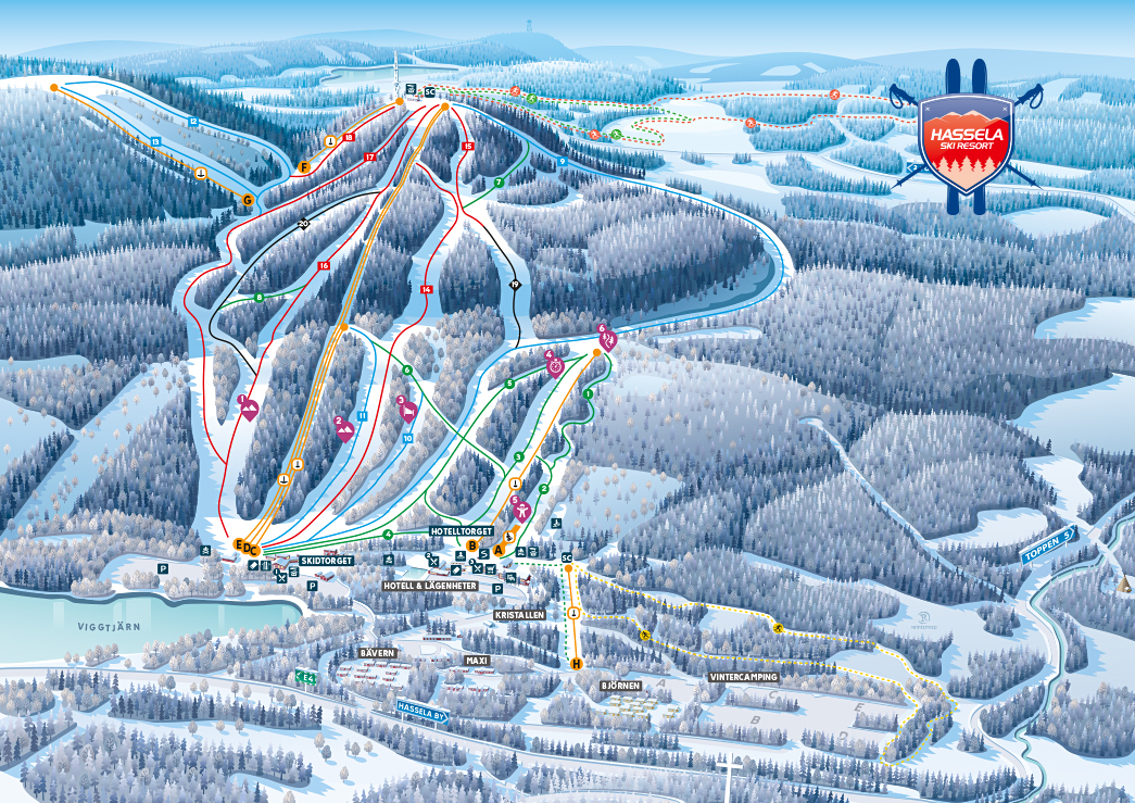 Hassela Piste Map | Plan of ski slopes and lifts | OnTheSnow